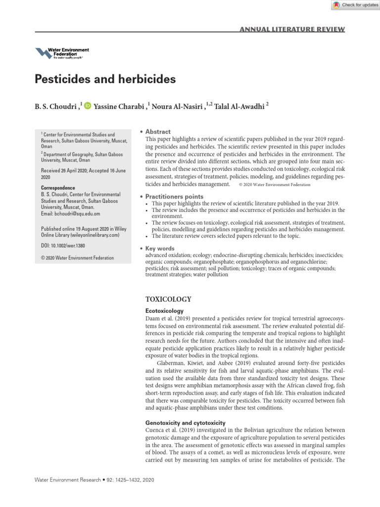 Water Environment Research - 2020 - Choudri - Pesticides and Herbicides ...