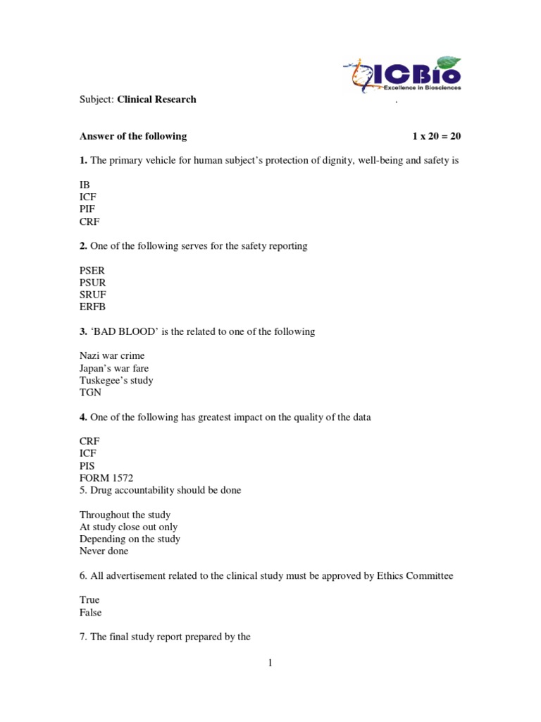 Sample Question Paper | PDF | Institutional Review Board | Clinical Trial