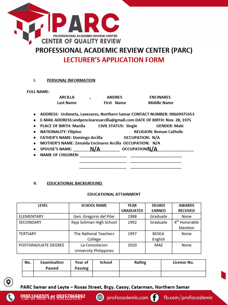 Lecturer Application Form | PDF