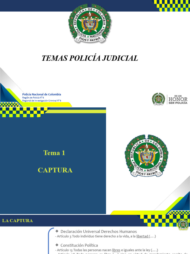 Socilización Tema 1 Policía Judicial (Captura, Uso Esposas, Registro Personal, A Vehículo ...