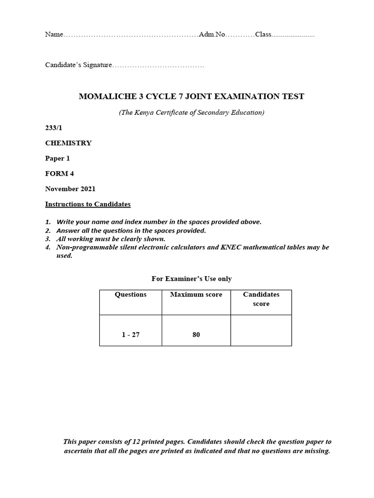 2022 Momaliche 4 c8 Chem Pp1 Qs | PDF | Chlorine | Sodium