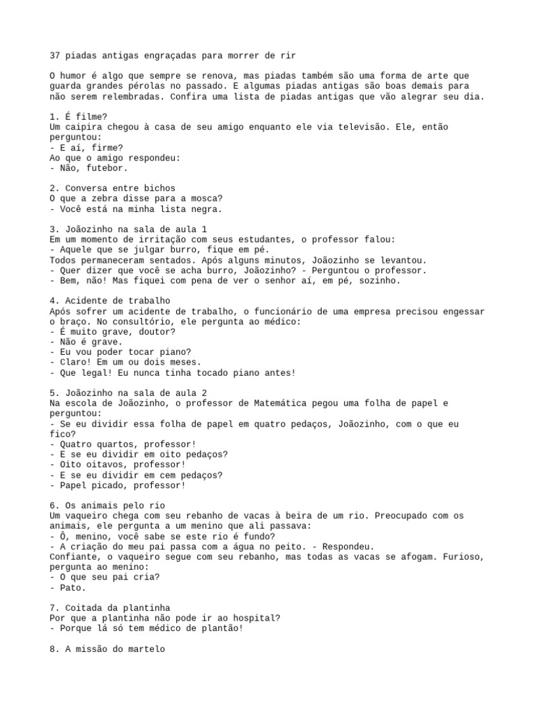 37 Piadas Antigas Engraçadas para Morrer de Rir | PDF | Piadas