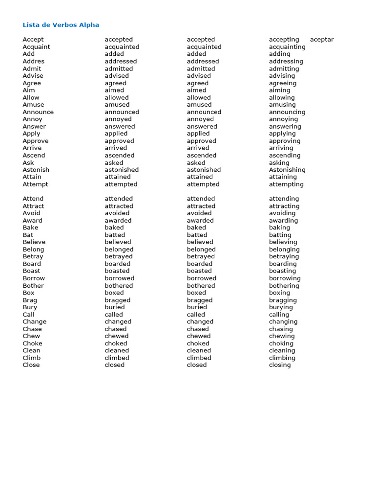 Lista de Verbos Alpha | PDF