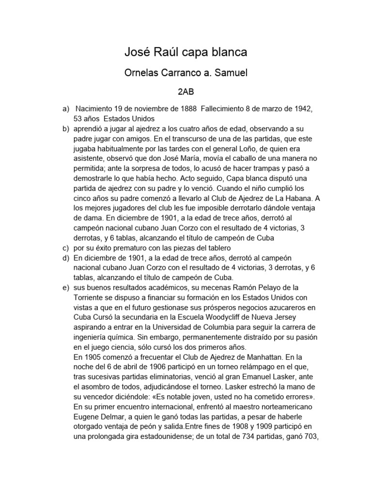 José Raúl capa blanca | Descargar gratis PDF | Jugadores de ajedrez | Competiciones de ajedrez