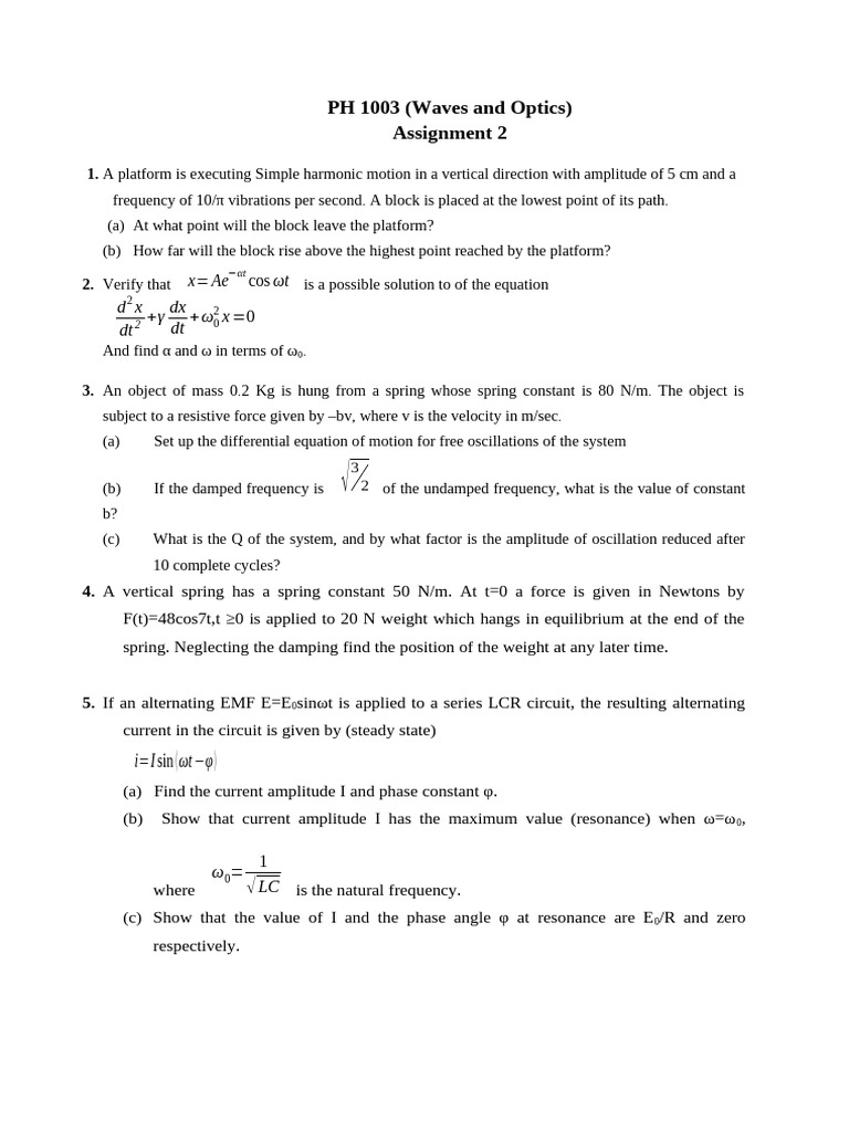 Assignment 2 PH | PDF | Oscillation | Damping