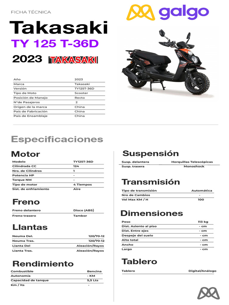 Ficha T Cnica Takasaki TY125T-36D Galgo | PDF