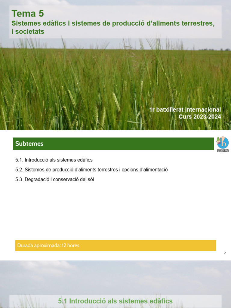 Tema 5. Sistemes Edàfics I Sistemes de Producció D'aliments Terrestres I Societats | PDF