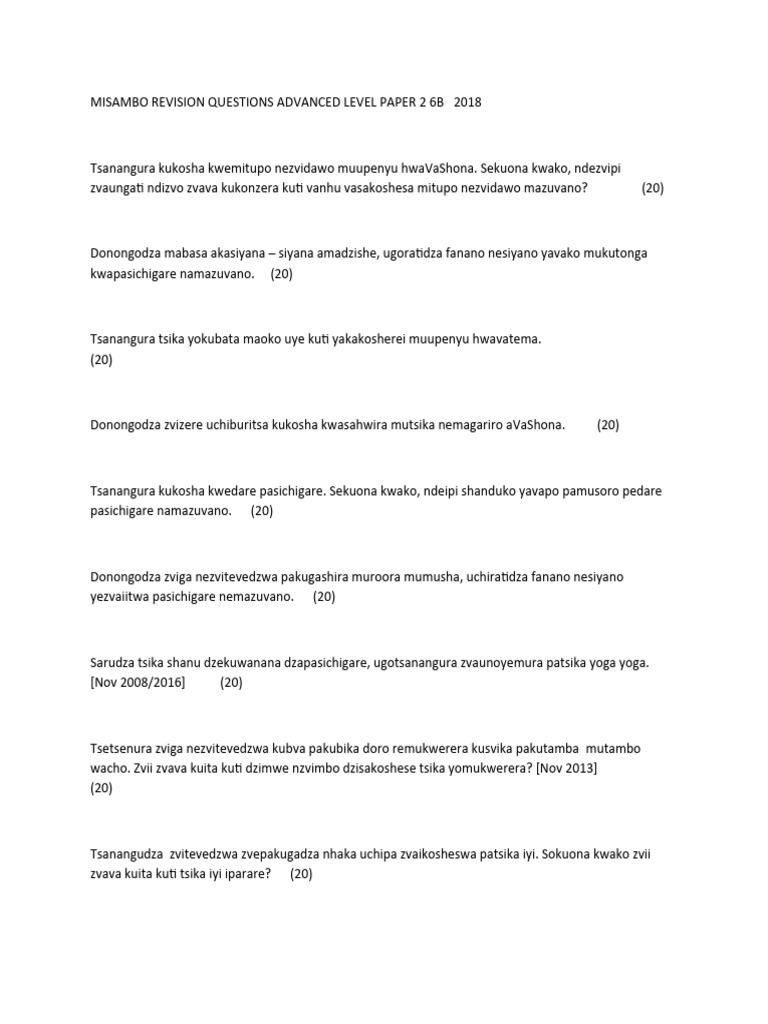 MISAMBO REVISION Qns | PDF