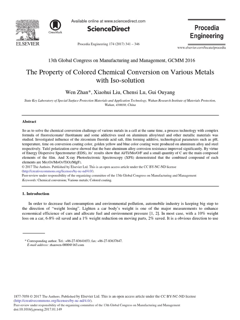 The Property of Colored Chemical Conversion On Various M 2017 Procedia ...