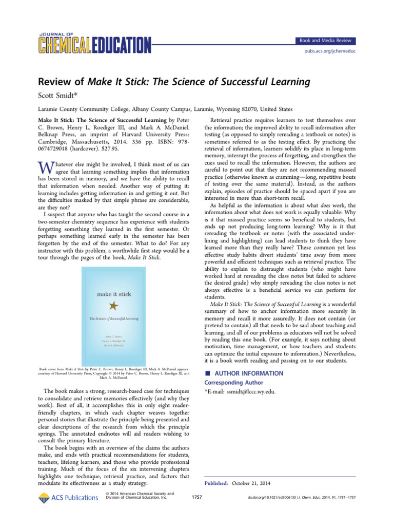 Review of Make It Stick: The Science of Successf Ul Learning | PDF ...