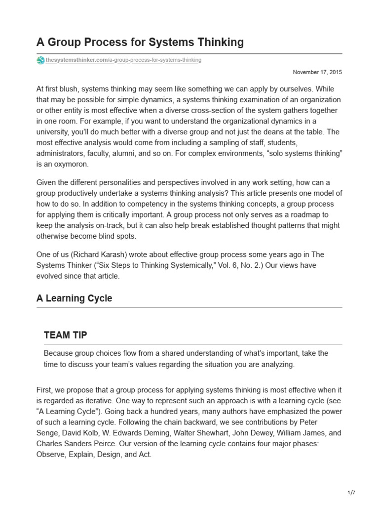 A Group Process For Systems Thinking | PDF | System | Thought