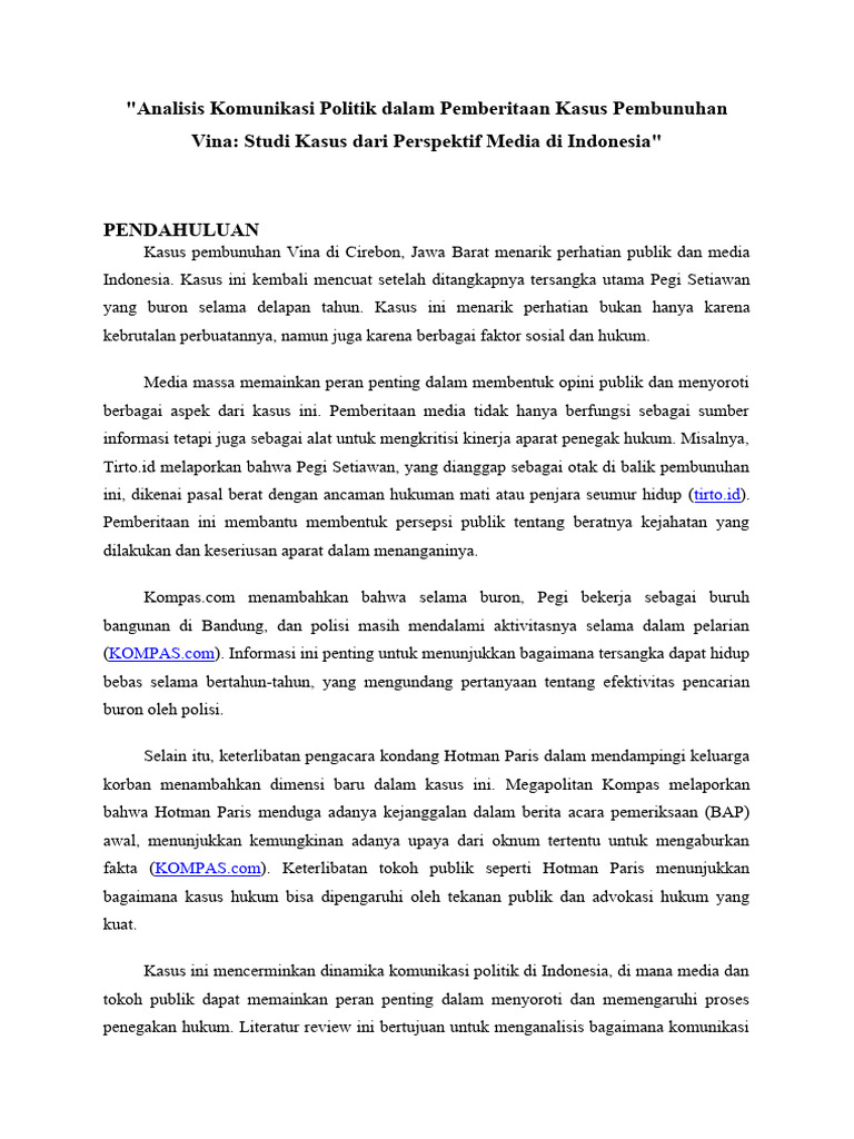 Analisis Komunikasi Politik Dalam Pemberitaan Kasus Pembunuhan Vina | PDF