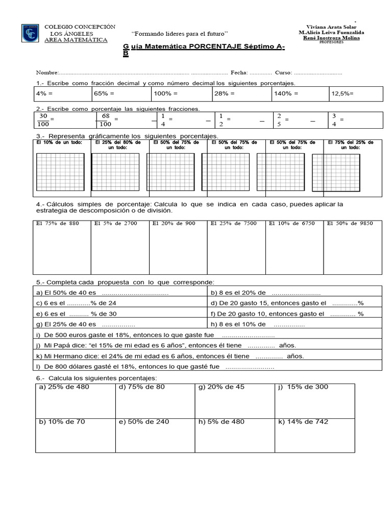 7mo Basico Matematica Guia Porcentaje | PDF | Porcentaje | Matemáticas