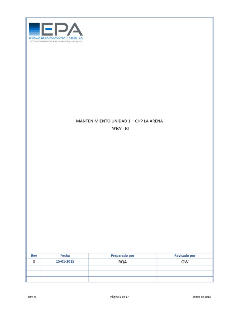 Mantenimiento Unidad 1 - CHP La Arena - 27-01-2015 | PDF | Generador eléctrico | Transformador