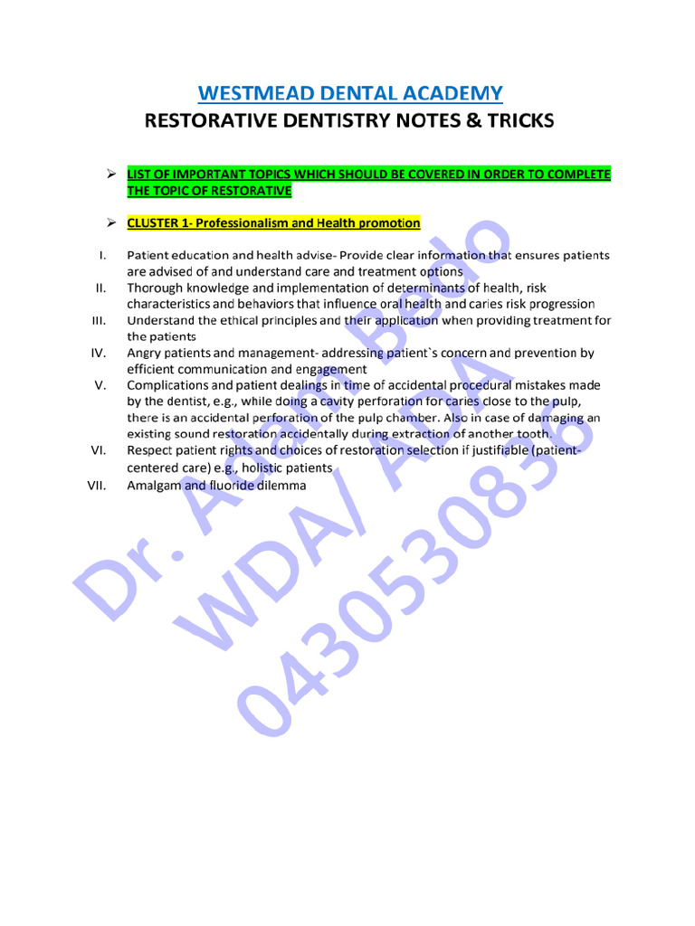 Restorative Notes and Tricks | PDF