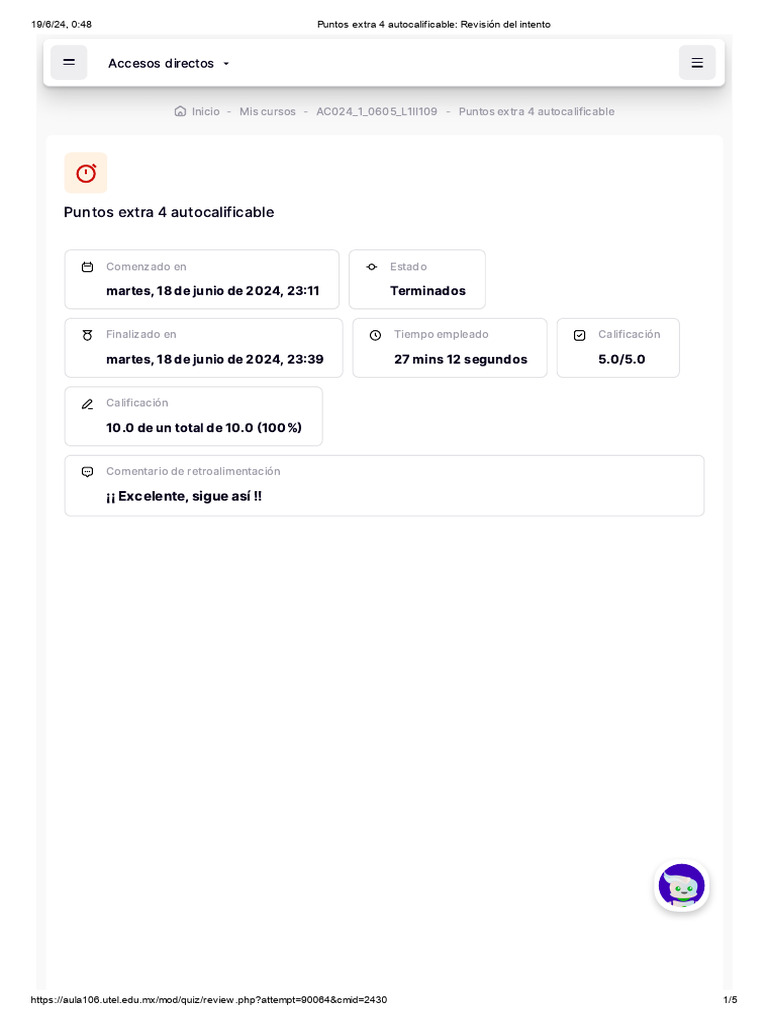 Puntos Extra 4 Autocalificable - Revisión Del Intento | PDF