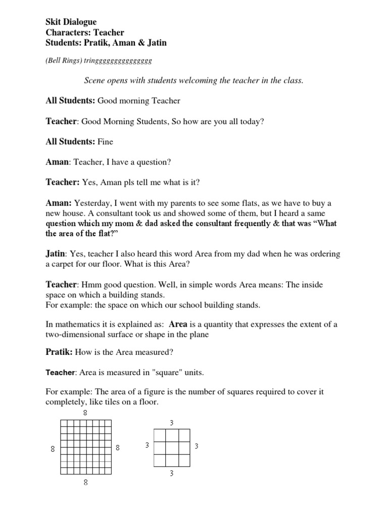 Skit Dialogue | Area | Geometry
