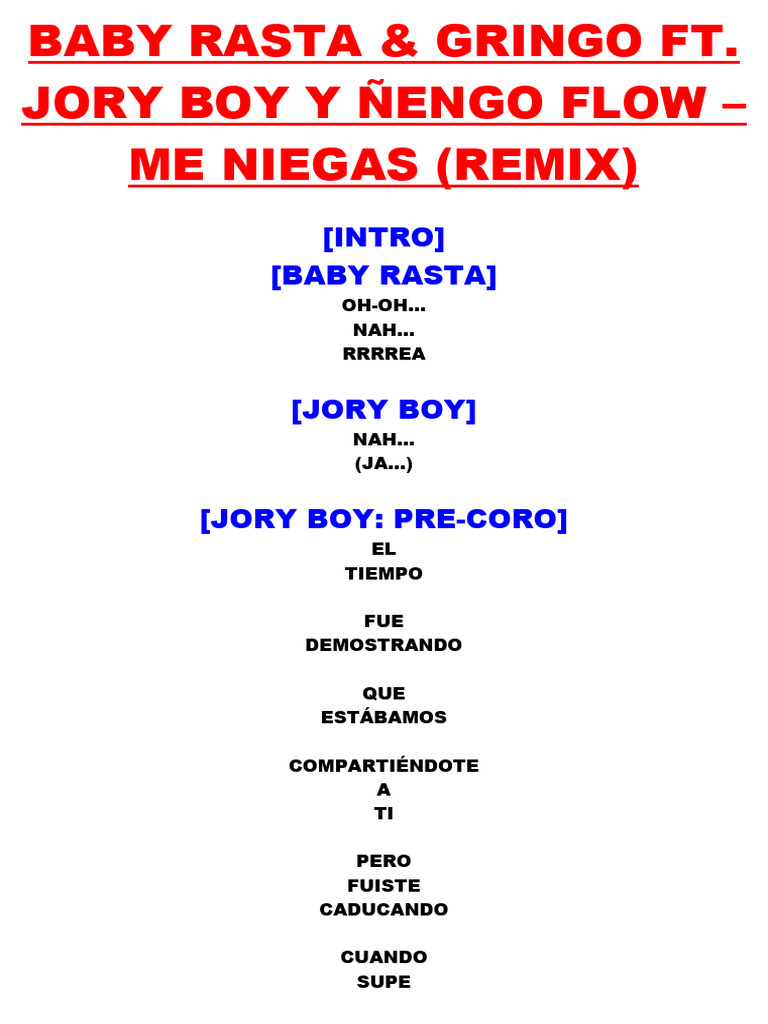 Baby Rasta & Gringo Feat. Nengo Flow y Jory Boy - Me Niegas (Remix) | PDF