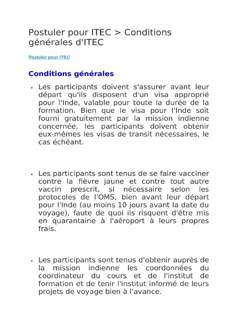Termes Et Conditions ITEC | PDF