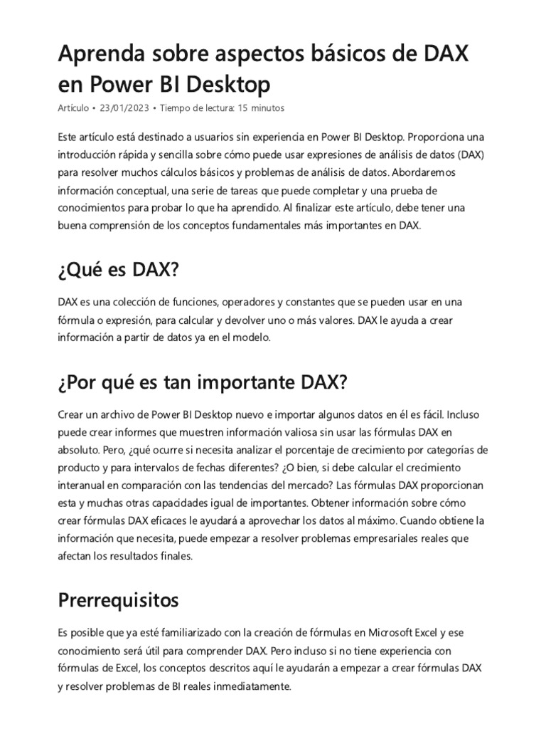 Funciones Básicas DAX en POWER BI | PDF | Microsoft Excel | Función ...
