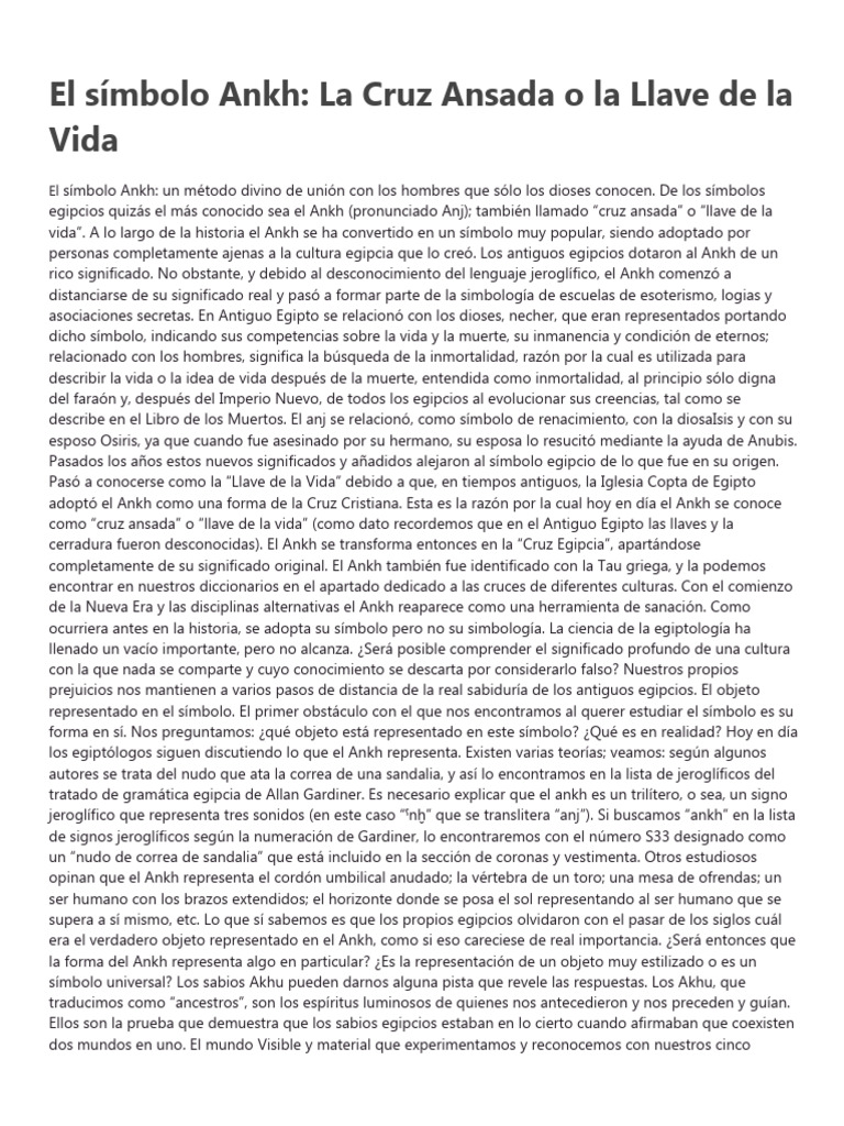El Símbolo Ankh | PDF | Antiguo Egipto | Mitologia Egipcia
