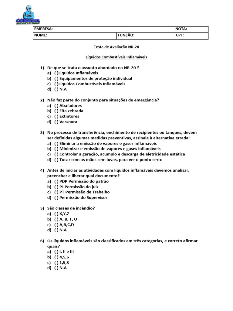 Avaliação NR-20 | PDF