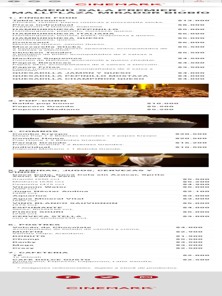 Menú Sala Premier Cinemark Bio Bío | PDF | Hamburguesas | Cocina occidental