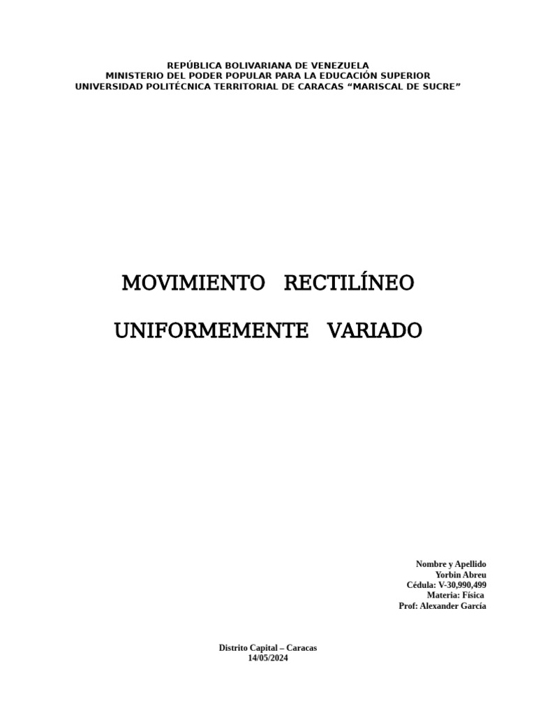 Movimiento Rectilíneo Uniformemente Variado YA | PDF | Física | Cambio