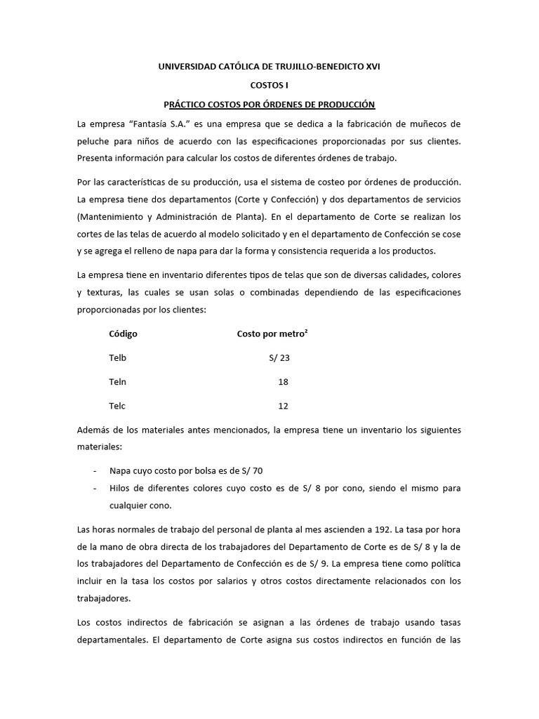 Caso Práctico Costos Por Órdenes de Producción | PDF | Business
