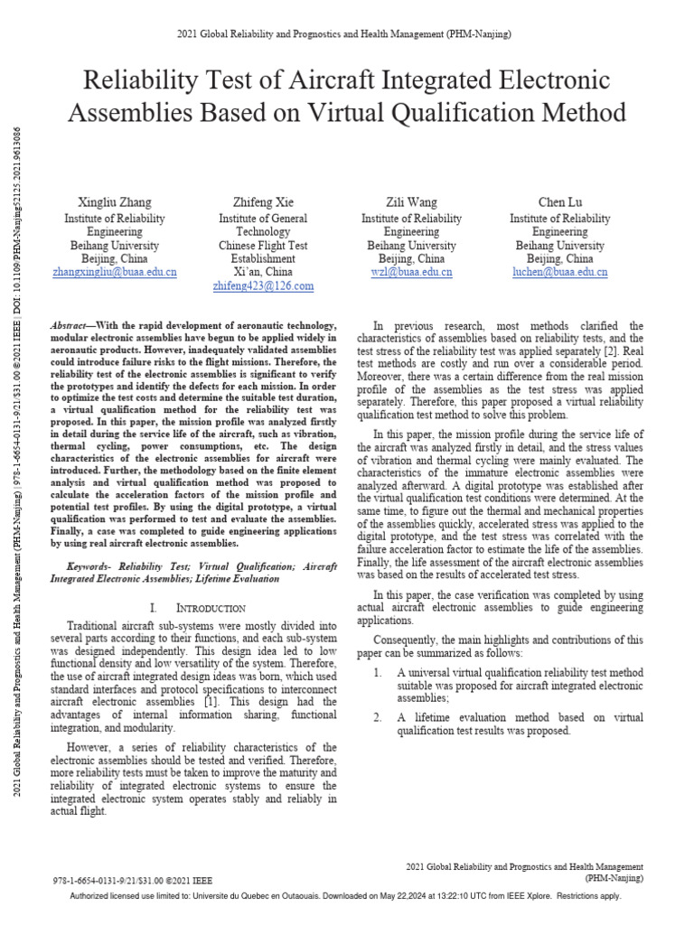 Reliability Test of Aircraft Integrated Electronic Assemblies Based On ...