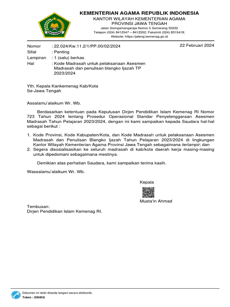 18 Pati JTG Master Kode Madrasah AM-Ijazah 2024 | PDF