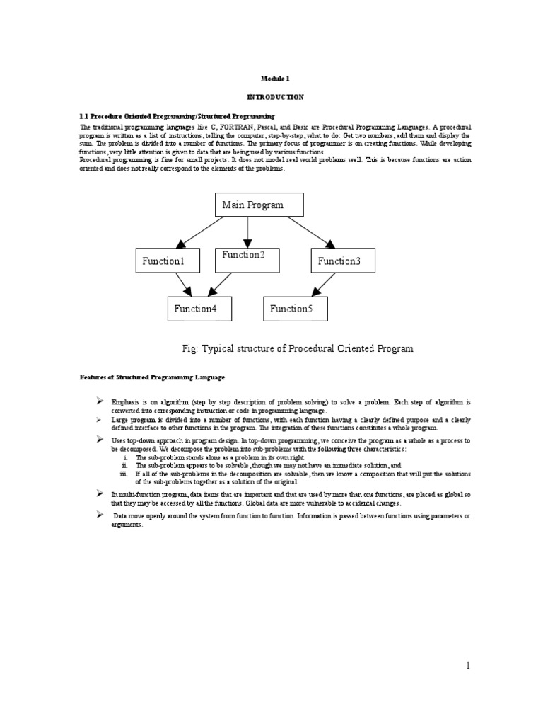 Main Program: 1.1 Procedure Oriented Programming/Structured Programming ...