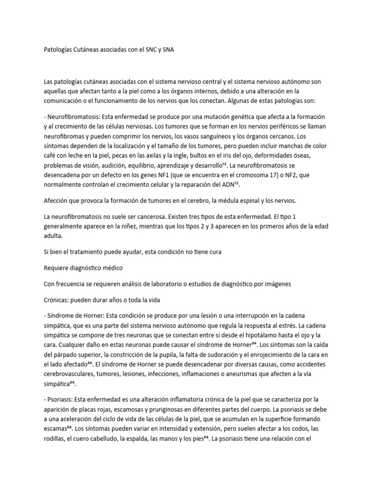 Patologías Cutáneas SNC y Sna | PDF | Epidemiología | Medicina