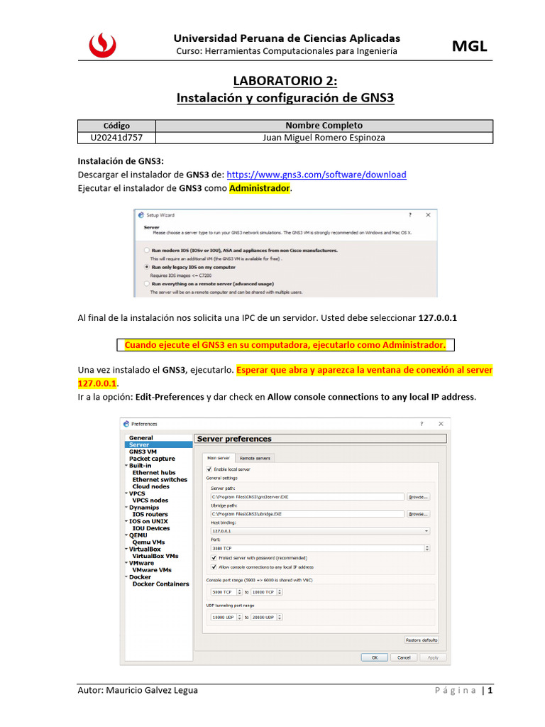 A2A Instalación y Configuracion de GNS3 | PDF | Informática | Software