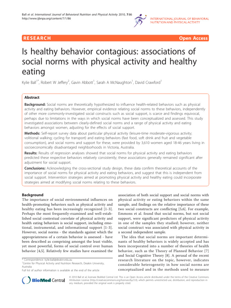 Is Healthy Behavior Contagious - Associations of Social Norms With ...