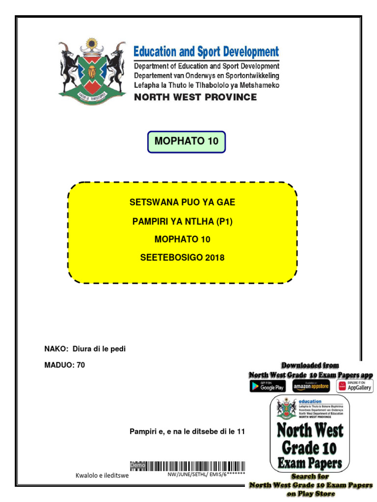 Setswana GR 10 HL Paper 1 | PDF | Languages Of Africa | Languages