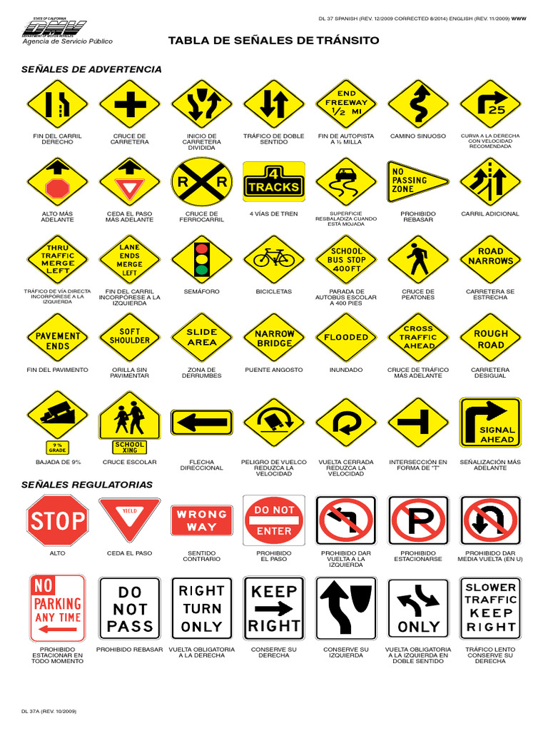 DMV Tabla de Senales de Transito | PDF | Semáforo | Peatonal
