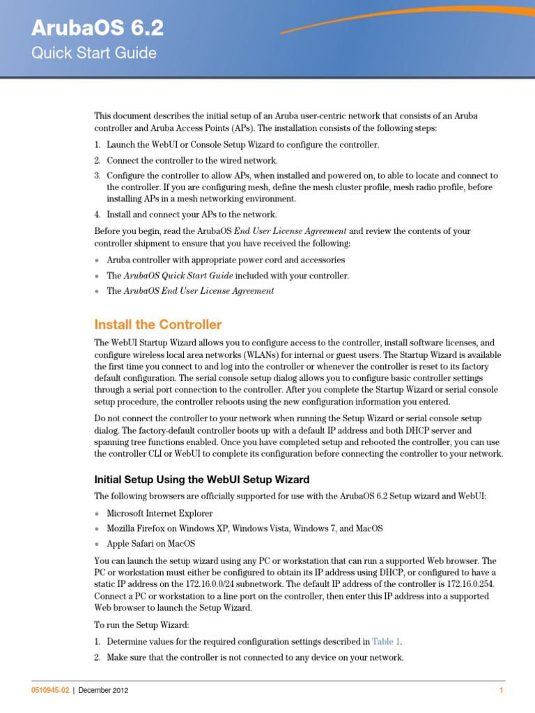 HPE_c05321602_ArubaOS 6.2 - Quick Start Guide | Download Free PDF | Ip Address | Computer Network