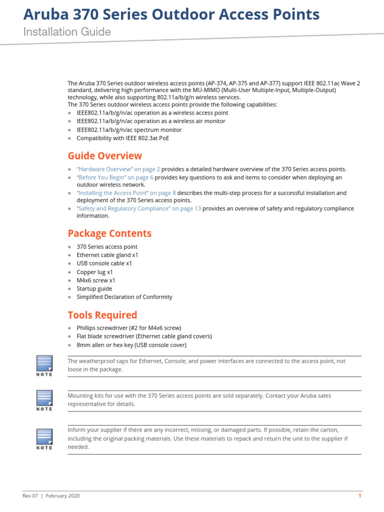 HPE_a00036501en_us_Aruba 370 Series Outdoor Access Point Installation ...