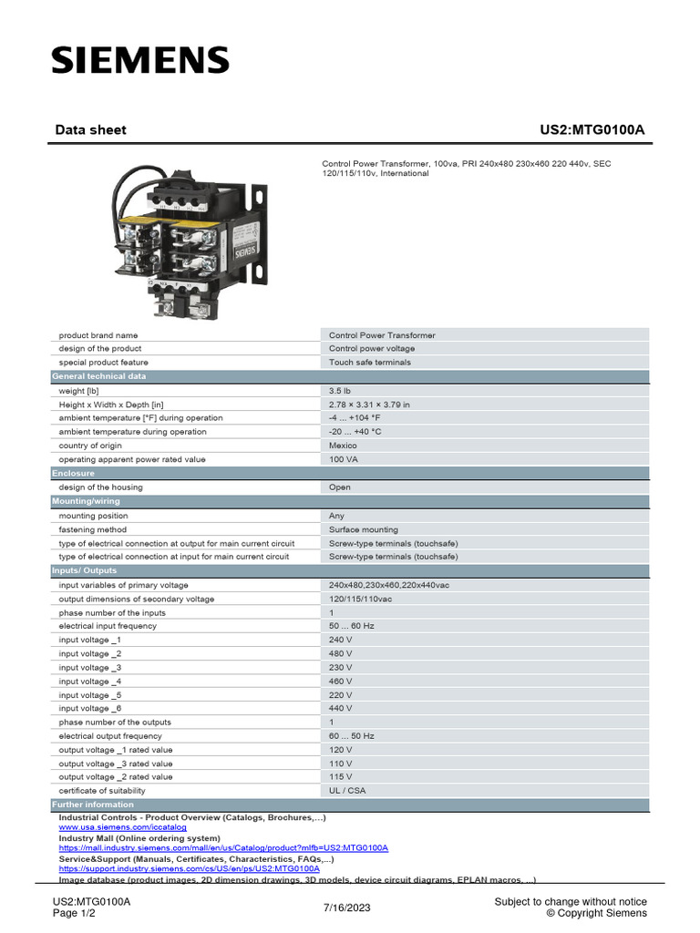 US2 MTG0100A Datasheet en | PDF | Transformer | Alternating Current