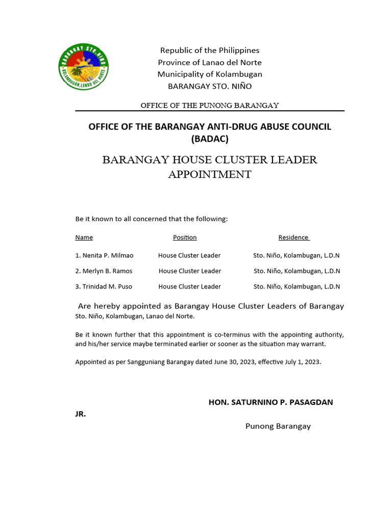 Appointment Badac House Cluster | PDF