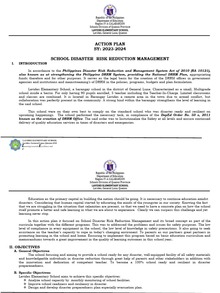 SDRRM Action Plan 23-24 | PDF | Curriculum