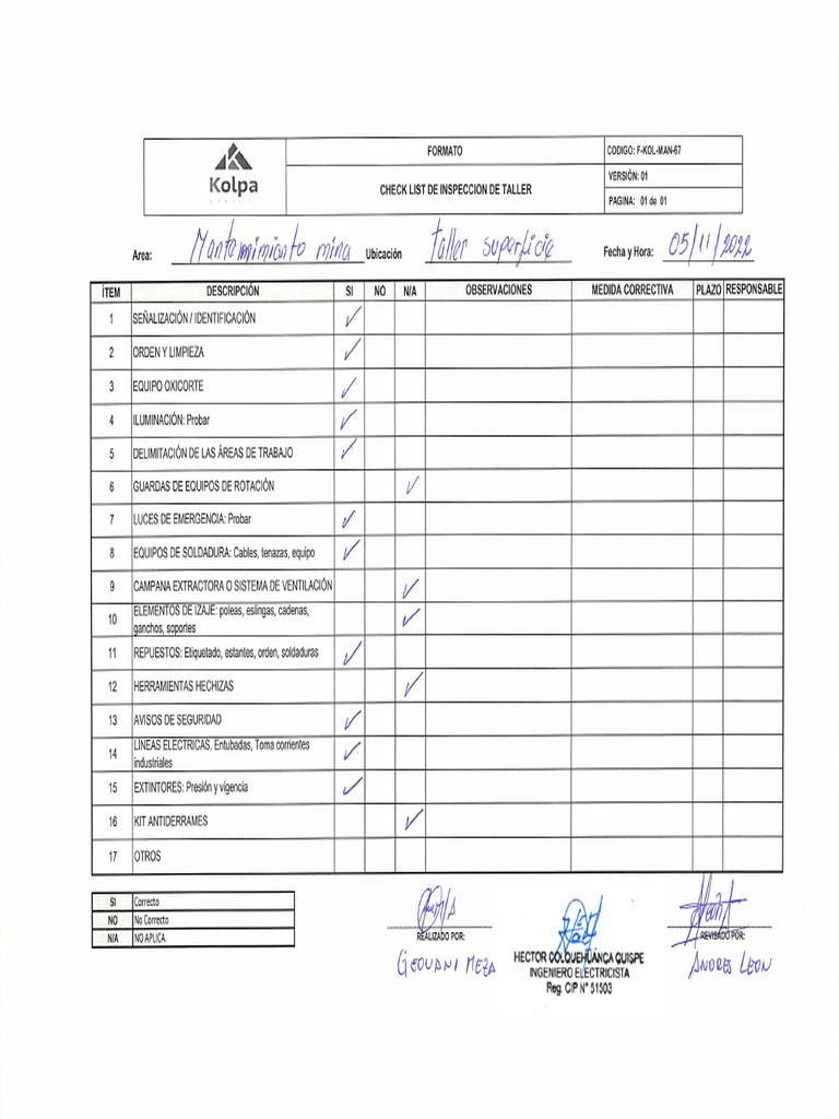 3.5 C. Check List Inspeccion de Taller 2 | PDF