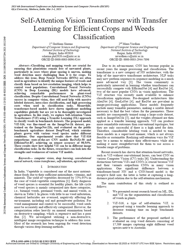 Self-Attention Vision Transformer With Transfer Learning For Efficient ...
