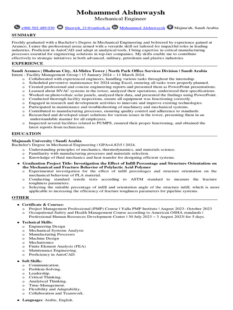 My Resume | PDF | Engineering | Mechanical Engineering