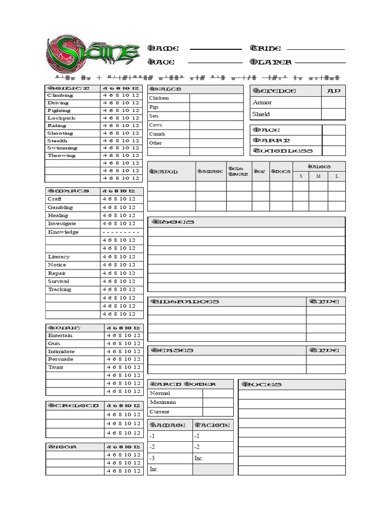 Savage Worlds - Savage Slaine - Character Sheet | PDF | Role Playing ...