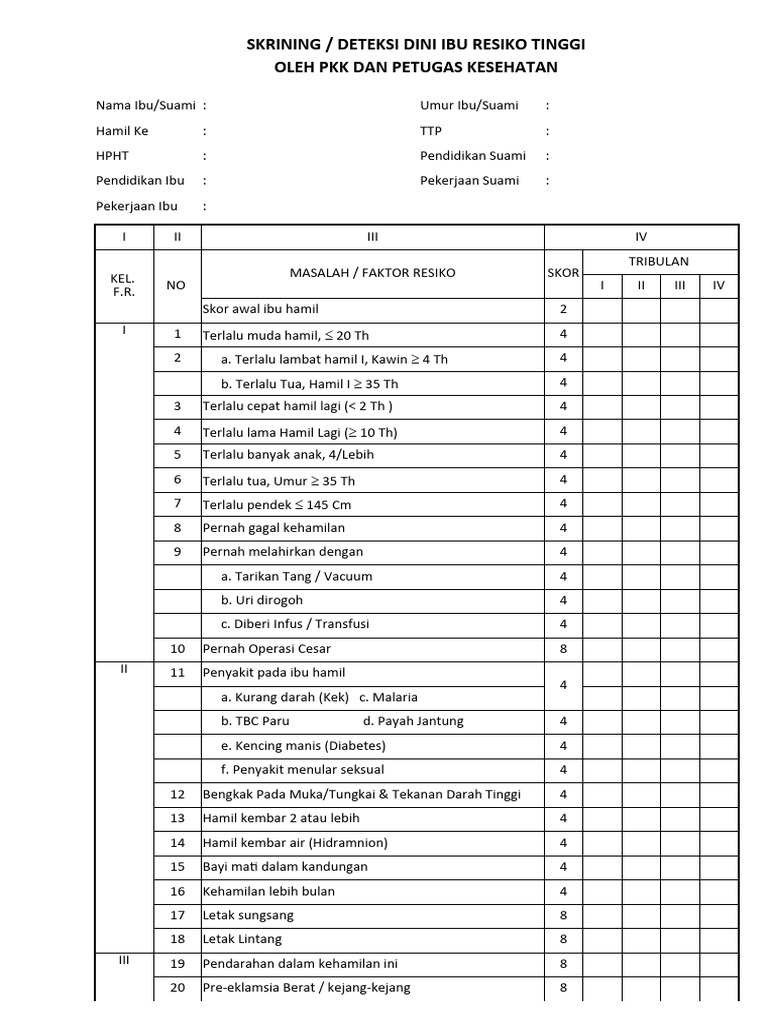 3 Skirining Deteksi Dini Ibu Resti Oleh PKK Dan Petugas Kesehatan | PDF