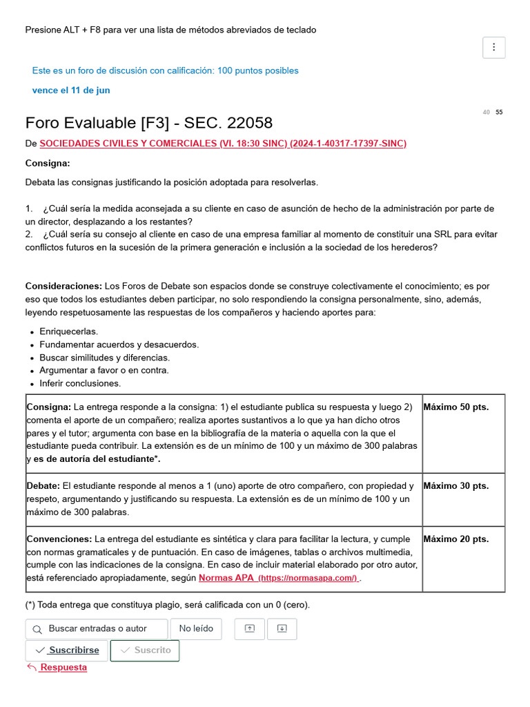 Tema - Foro Evaluable (F3) - SEC. 22058 Sociedades Civiles y Comeciales | PDF | Business | Sociedad