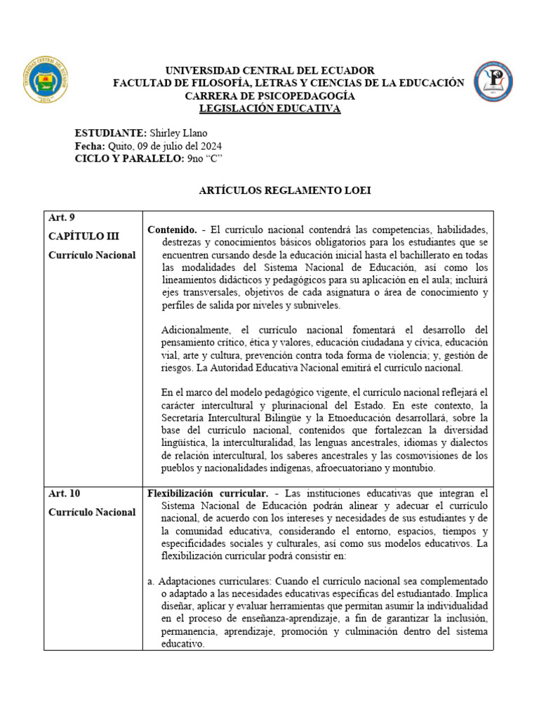 reglamento LOEI | Descargar gratis PDF | Evaluación | Plan de estudios