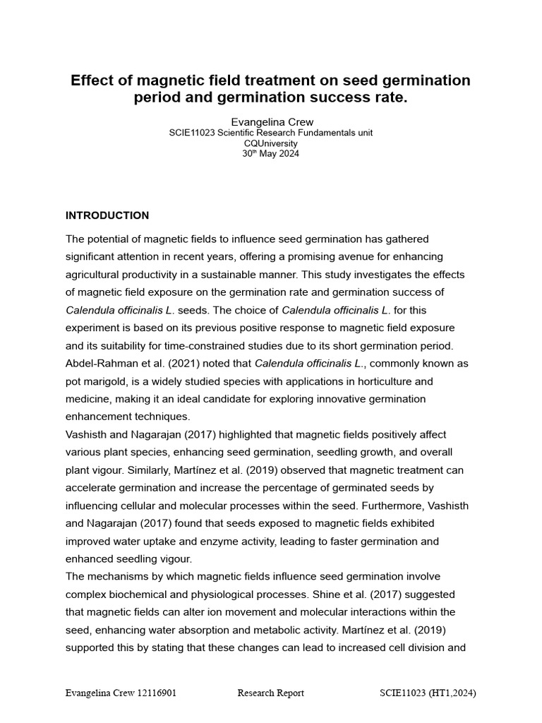 Effect of Magnetic Field Treatment On Seed Germination Period and ...